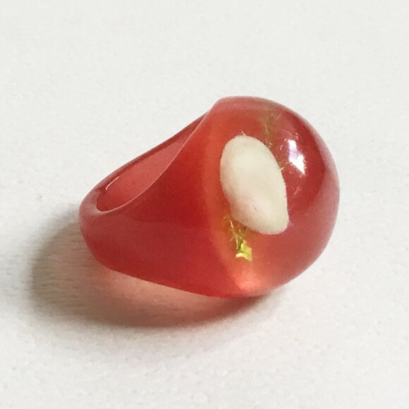 Jewelry | Vintage Lucite Red Encapsulated Seashell Shell Chunky Dome ...